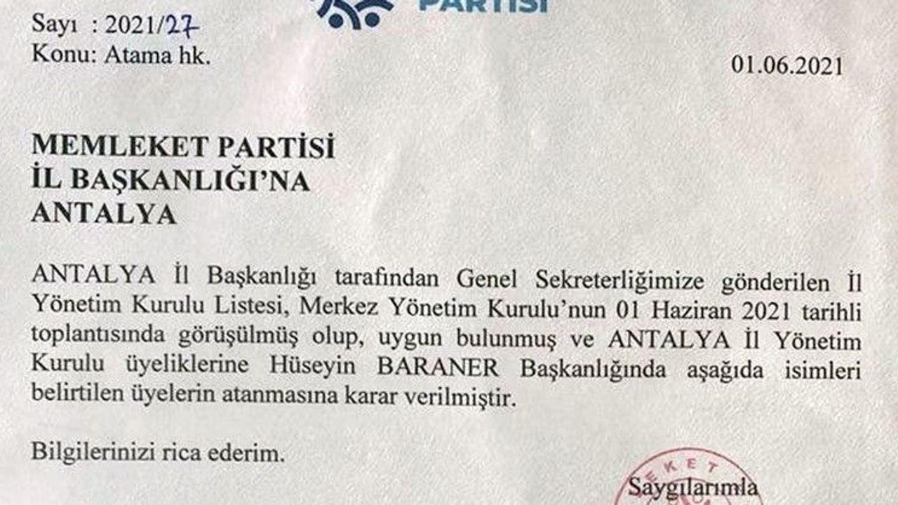 Memleket Partisi'nin il yönetimi belirlendi - Antalya Körfez Gazetesi Memleket Partisi'nin il yönetimi belirlendi - Antalya Körfez Gazetesi